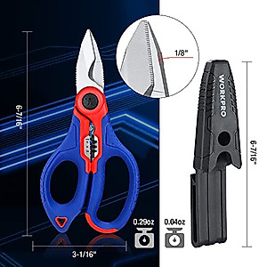 WORKPRO Stainless Electricians Scissors, 6.4" Professional Electrician Shears with Wire Stripper for Soft Cable