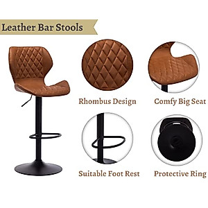 EALSON Swivel Bar Stools Set of 2 Modern Counter Height Barstools PU Leather Bar Chairs with Back Adjustable Kitchen Island Stools for Home Bar/ Dining Room, Brown