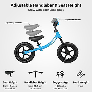 JOYSTAR 12 Inch Balance Bike for 18months, 2, 3, 4, and 5 Years Old Boys and Girls - Lightweight Toddler Bike with Adjustable Handlebar and Seat - No Pedal Bikes for Kids Birthday Gift