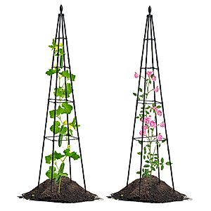 Lalahoni 2 Pack Garden Trellis for Climbing Plants Outdoor Indoor Pot | 67inch Tall Plants Trellis Support with Adjustable Stake Arms | Garden Obelisk Trellis, Lightweight, Black