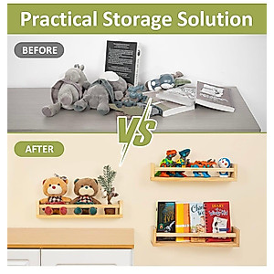 Nexzon Set of 3 Nursery Book Shelves with Booklet and Pen | 16.6" Kids Wall Bookshelves | Baby Nursery Shelves for Bedroom, Bathroom, Kitchen and Toy Storage (Pine Wood)