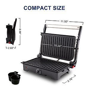 JKM Panini Press Grill, Sandwich Maker with Non-stick Plates, Opens 180 Degrees for Any Size, Indicator Lights, Electric Indoor Grill