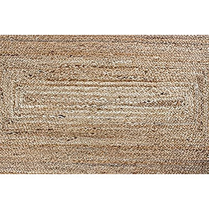CASAVANI Hand Braided Rag Rug Geometric Beige & Black Jute Rug Best Uses for Hallway Enterway Best Uses for Bedroom,Dining Room,Entertainment Room 4x6 Feet