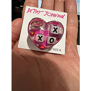 Betsey Johnson Chunky Fuchsia Pink Resin Heart Ring XOX and Gingham Size 8 NWT Valentine's Day Gift Idea Mother's Day XMAS Christmas Present LOVE Heart
