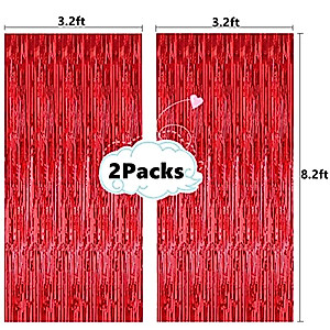 2 Pcs 3.2ft x 8.2ft Shiny Red Metallic Tinsel Foil Fringe Curtains Photo Booth Backdrop for Birthday Wedding Holiday Celebration Bachelorette Party Decorations (Red)