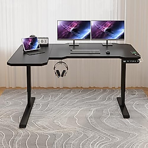 Suhapup Electric Height Adjustable Standing Desk, 59 L-Shaped Sit - Stand Desk for Work or Home Office Push Button Memory Settings Black Splice Board/Black Frame
