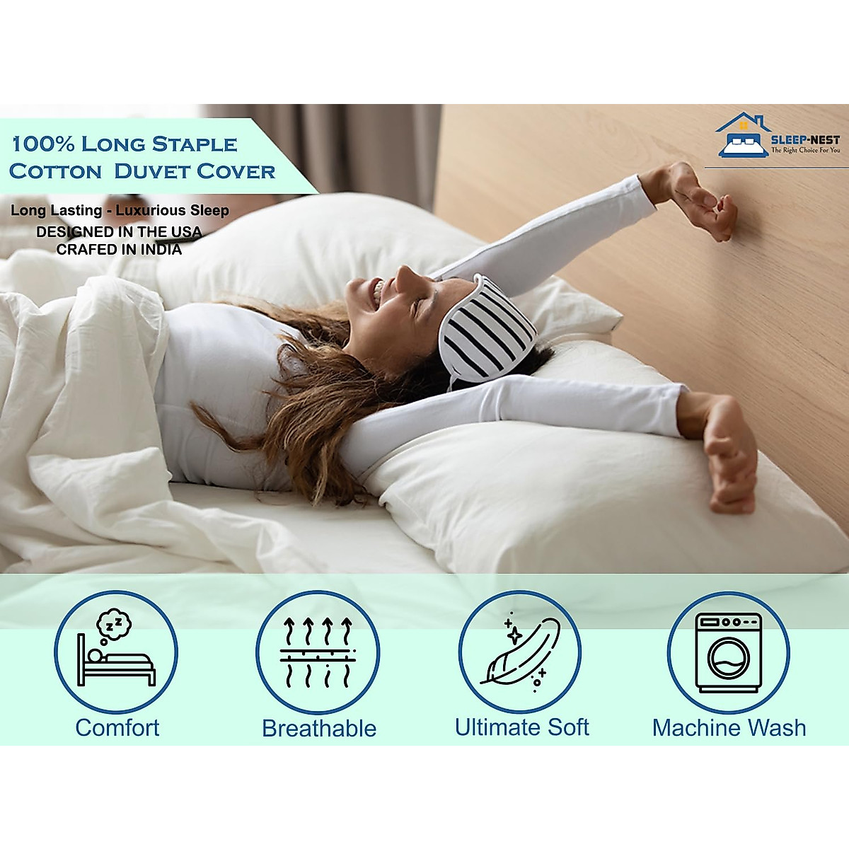 SLEEP-NEST Two Tone Duvet Cover Set King 104"x90" Long Staple 100% Egyptian Cotton - 3 Piece Shading Design 600TC Covers with Zipper Closure, Two Color Duvet Cover Super Soft, (White + Black)