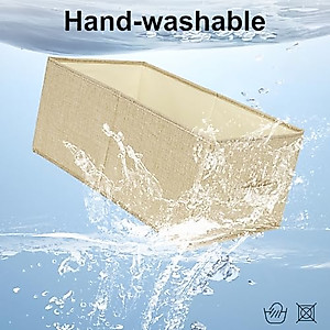 Open Storage Bins with Handle BOPEY Clothes Organizer Container Linen Fabric Foldable Basket for Home Closet Shelves Nursery Toys Books Beige Large 3-pack (BP006)