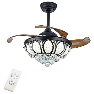 DYRABREST Invisible Ceiling Fan with Retractable Blades and Remote Control 36inch Ceiling Fan Light Covers Crystal Chandelier Fan Light Bladeless Ceiling Fan for Livingroom Bedroom Home (36 inch)