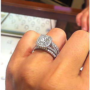 ZLAEBL Bridal Set 2 CT tw Round Moissanite Engagement Ring and Wedding Band Sets for Women 925 Sterling Silver Name Custom Ring Gift