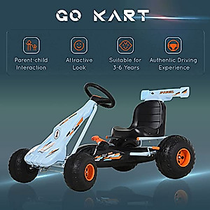 Aosom Pedal Go Kart Children Ride on Car Cute Style with Adjustable Seat, Plastic Wheels, Handbrake and Shift Lever, Light Blue