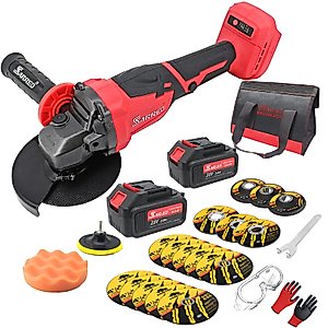 SARRED Brushless Angle Grinder 5 & 4-1/2 inch Cordless Power Grinder Grinding Tool with 2 3.0Ah Battery,7/8-Inch Arbor,Includes 16 Grinding Wheels