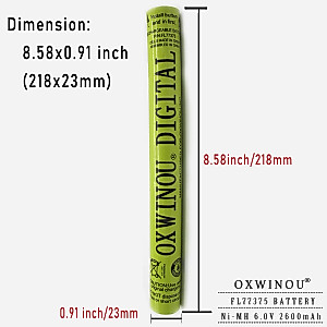 6V NIMH 2600mAh Rechargeable Flashlight Battery Compatible with Streamlight SL20X-LED 77375 77175 Rechargeable NiMH Battery Stick for SL-20XP Flashlights OXWINOU Digital Battery 1-Pack