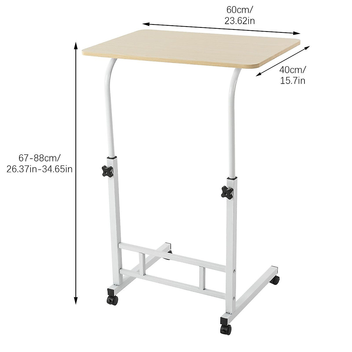 Small Standing Desk - Rolling Computer Stand with Adjustable Height - 23.62'' x 15.75'' Portable Rolling Desk Computer Desk - Laptop Desk Home Bedroom PC Table - Laptop Desk (White Maple Color)