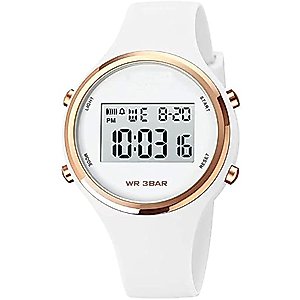XCZAP Ladies Outdoor Sport Watches Alarm Clock 5Bar Waterproof LED Women Digital Watch (White)