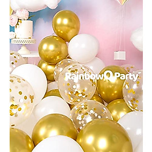 Metallic Shiny Gold and White Balloons 10 Inch White Gold Confetti Balloons 12 Inch 68PCS Latex Helium Chrome Party Decoration Balloon Set