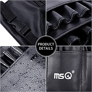 MSQ 23 Pockets Professional Cosmetic Makeup Brush Bag with Adjustable Artist Belt Strap Multi Pockets PU Leather Portable Cosmetic Brush Holder Organizer (Brush Not Included)