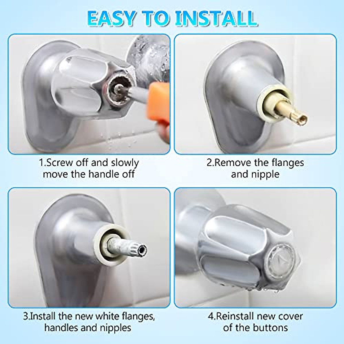 Enhon Faucet Repair Kit Compatible with Price Verve 3 Handle Tub Shower Faucet, 3-Handle Shower Hot/Cold/Diverter Knob Replacement for Remodeling Trim (Chrome)