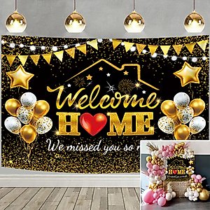 Gold and Black Welcome Home Banner Family Reunion Backdrop Welcome Home Decorations We Missed You So Much Decorations Welcome Back Banner Welcome Sign for Party Supplies 7x5FT
