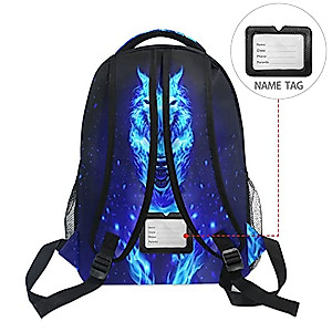ALAZA Fire Woolf Niamal Print Backpack Purse with Multiple Pockets Name Card Personalized Travel Laptop School Book Bag, Size M/16.9 inch