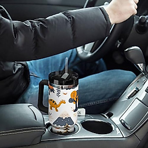 FRCSDIY Cartoon Dinosaur Insulated Tumbler with Handle and Straw Lid,40oz Leakproof Stainless Steel Cup BPA-Free Water Bottle