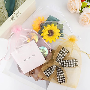 Organza Bags 7x9 inch - Large Mesh Bags Drawstring Organza Gift Bags Jewelry Pouch for Valentines Wedding Halloween Eve Christmas New Year Baby Shower Party Favors Candy Fruit Wrap Bulk, White, 50Pcs