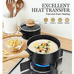 MICHELANGELO 3 Quart Saucepan with Lid, Nonstick Sauce Pan with Lid, Small Pot with Lid, Granite Coating Sauce Pan 3 Quart, Small Sauce Pot, Nonstick Stone Pot with Ergonomic Bakelite Handle