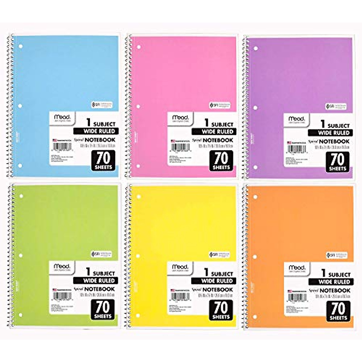 Mead Spiral Notebook, 24 Pack of 1-Subject Wide Ruled Spiral Bound Notebooks, Pastel Color Cute school Notebooks, 70 Pages