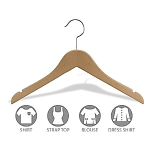 The Great American Hanger Company Wooden Junior Top Hanger, Box of 100 Flat 14 inch Space Saving Wood Hangers w/Natural Finish, Notches and 360 Degree Chrome Swivel Hook