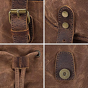 WUDON Leather Backpack for Men, Waxed Canvas Shoulder Rucksack Carry-On Travel Backpack