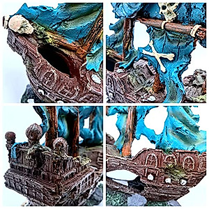 M2cbridge Antique Roman Column Ruins European Castle Aquarium Decorations Fish Tank Hideout Rocks (Blue Pirate Shipwreck)