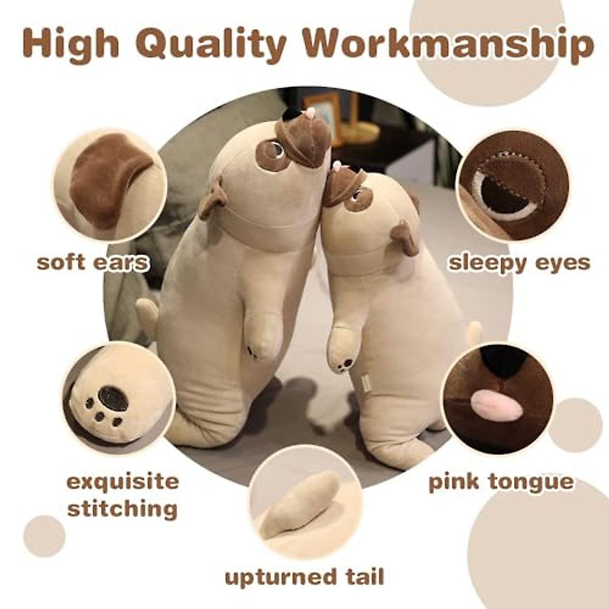 Seyomi Pug Stuffed Animal, 23.6 Inches Soft French Bulldog Plush Pillow Pet,Cute Dog Hugging Toys Gifts