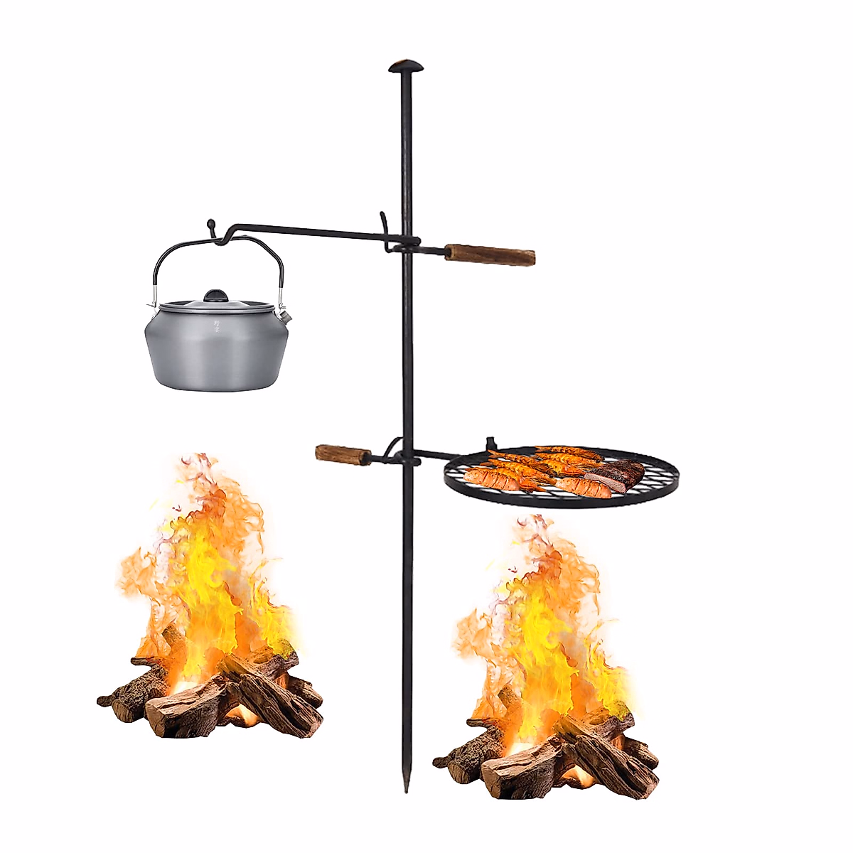 LINISHOP 2in1 Portable Campfire Grill Adjustable 360° Rotation Campfire Grill Fire Pit Grill Pan Rack BBQ Swivel Campfire Grill Charcoal Outdoor Camping Barbecue Tool Black New
