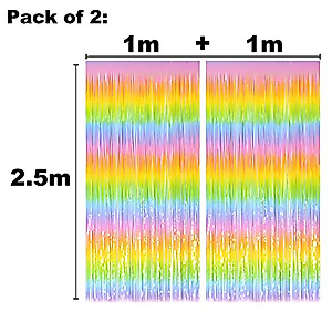 Pastel Rainbow Foil Fringe Curtain - GREATRIL Pastel Rainbow Backdrop Streamers for Kids Birthday/Classroom Decor/Unicorn/Princess/Halloween/Christmas Party Decorations (2 Pack)