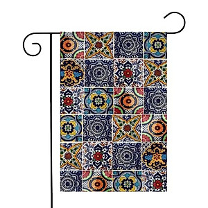 Double-sided garden flag Mexican Talavera Ceramic Tile Pattern Ethnic Folk Outdoor Flag Garden Flag Yard Outdoor Decoration （12×18in）.