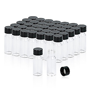 ALWSCI 1/2 Dram Glass Vials, Small Liquid Sample Vial, 2 ml Borosilicate Glass Empty Vials with Caps, 9-425 Black Closed Top Screw Caps with PE Liner, Pack of 100