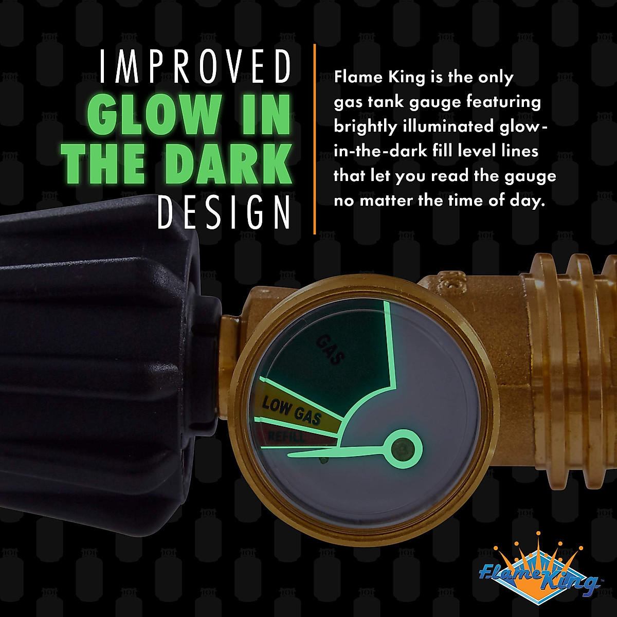 Flame King Propane Tank Gauge Level Indicator, Leak Detector Gas Pressure Meter, Color Coded & Glows in The Dark, Universal for All Cylinders, Solid Brass (2-Pack)