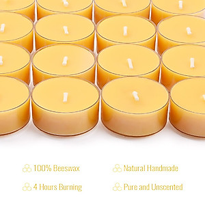 JONERAY 16 Packs Beeswax Tealight Candles,4 Hour Extended Burn Time,Natural Unscented Beeswax Candles in Clear Cup for Home Decoration