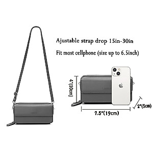 Women Crossbody Wallet Purse, Small Phone Bag With Shoulder Strap, RFID Wristlet Cross Body Mini Handbag Lightweight PU Leather Grey