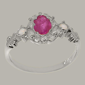 925 Sterling Silver Natural Ruby & Opal Womens Anniversary Ring - Size 7.5