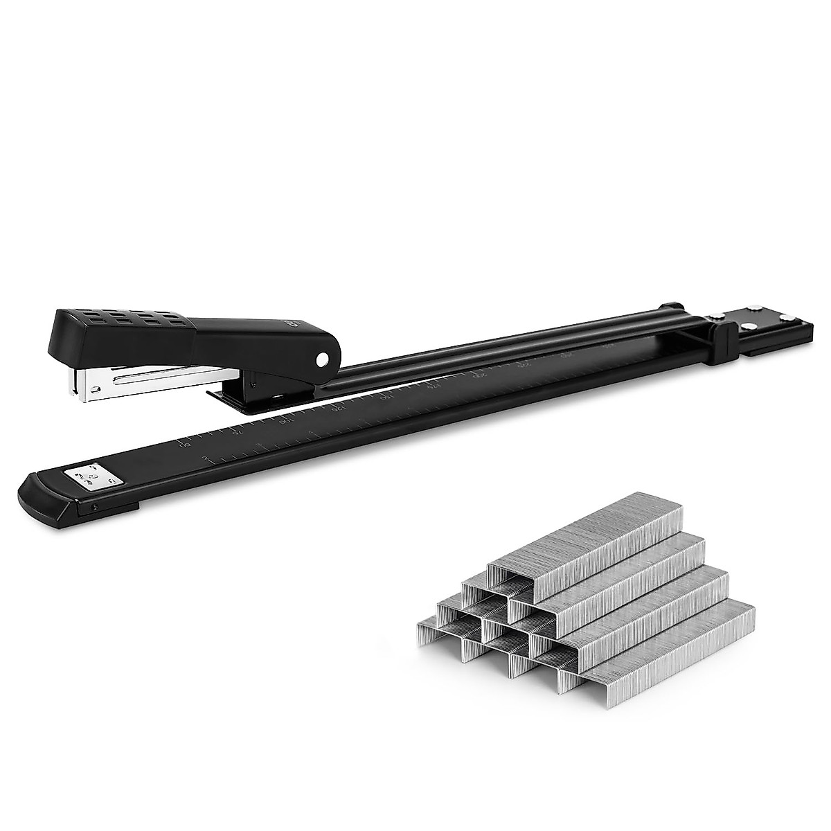 Deli Long Reach Stapler, 25 Sheet Capacity, Long Arm Standard Staplers for Booklet or Book Binding, Black