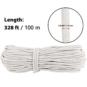 SINJEUN 1/4 Inch White Natural Cotton Rope, 328 Ft Cotton Clothesline with 2 Snap Hooks, All Purpose Braided Cotton Rope for Clothes Hanger Garden Flower, Craft Knitting Thread String