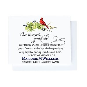 Personalized Funeral Thank You Cards with Cardinal, A2 Folded Cards, Choose Quantity, Sympathy Acknowledgement Cards Red Bird, Celebration of Life Thank You Notes for Friends with Matching Envelopes