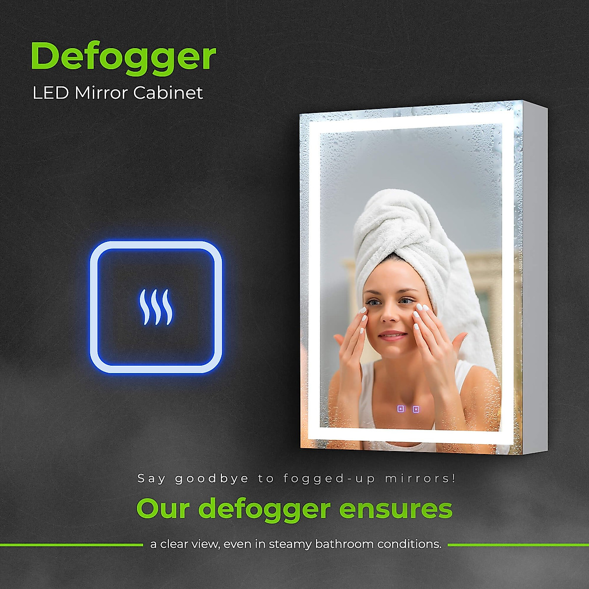 LED Lighted Medicine Cabinet Mirror 20" W x 28" H with 2 Adjustable Glass Shelves, Recessed or Surface Mount Bathroom Wall Cabinet with Touch Sensor, Defogger, Light Color Dimmer (3000-6500K)