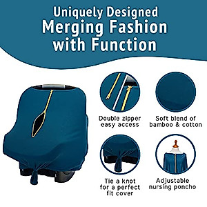 Baby Leaf Covers - Stretchy Multi Use Infant Car Seat and Stroller Canopy with Double Zipper, Breathable Nursing Poncho and Breastfeeding Scarf, Blue Sky
