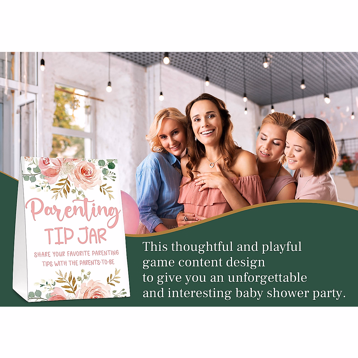 Baby Shower Game Set, Parenting Tip Jar Party Games(1 Standing Sign + 20 Advice Cards), Floral Blank Advice Cards for New Parents, Blush Pink Baby Shower/Gender Reveal Party Favor Decor(A02)