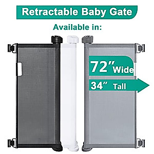 Retractable Baby Gates for Staris - PRObebi Retractable Dog Gate, Indoor Safety Gate Extends to 72" Wide 34" Tall, Extra Wide Baby Gate, Mesh Gate for Doorways, Hallways, Outdoor, Grey
