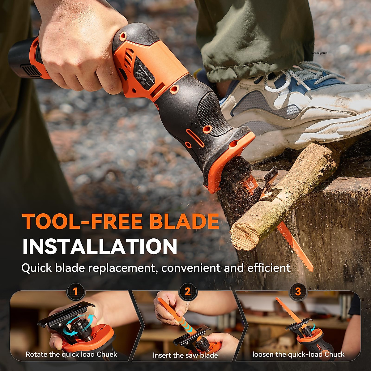 Reciprocating Saw Cordless, 12V Power Reciprocating Saw with 2 * 2000 mAh Battery, 3000SPM 13mm Reciprocating Stroke, 8 Tool-Free Saw Blade Change Reciprocating Saw for Wood Metal PVC DIY Cutting