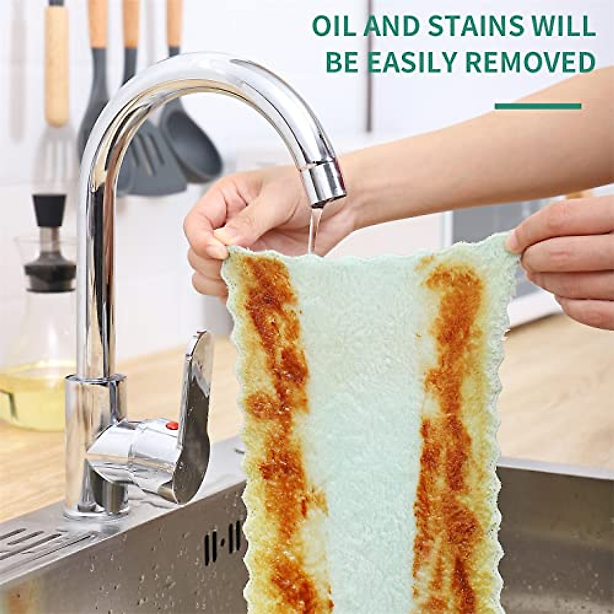 20 Pack Kitchen Dish Cloths, Super Absorbent Microfiber Cleaning Cloth for Cleaning Dishes, Kitchen, Bathroom, Car (Grey & Green)