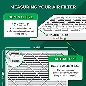 Filterbuy 16x25x4 Air Filter MERV 13 Optimal Defense (2-Pack), Pleated HVAC AC Furnace Air Filters Replacement (Actual Size: 15.38 x 24.38 x 3.63 Inches)